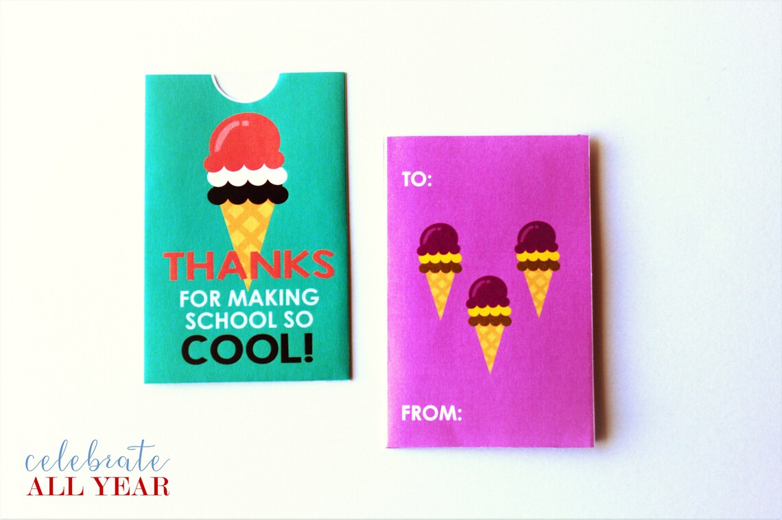 Teacher Appreciation Ice Cream Gift Card Holders - Etsy