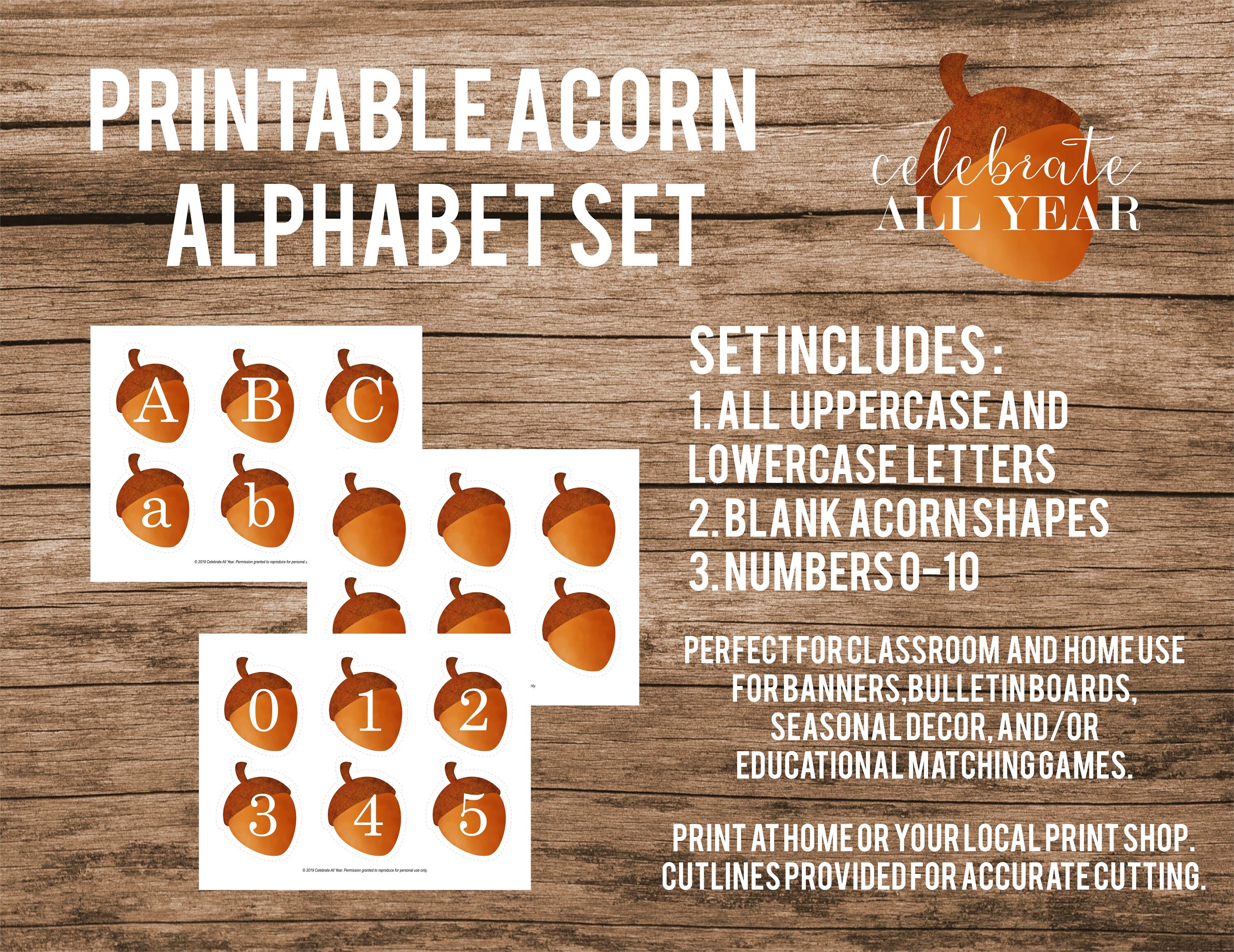 Printable Acorn Alphabet Set - Etsy