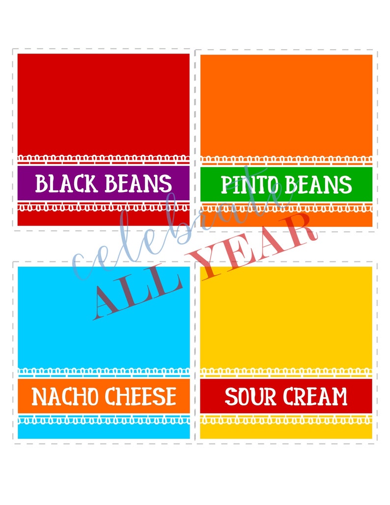 Taco Bar Labels set of 24 - Etsy