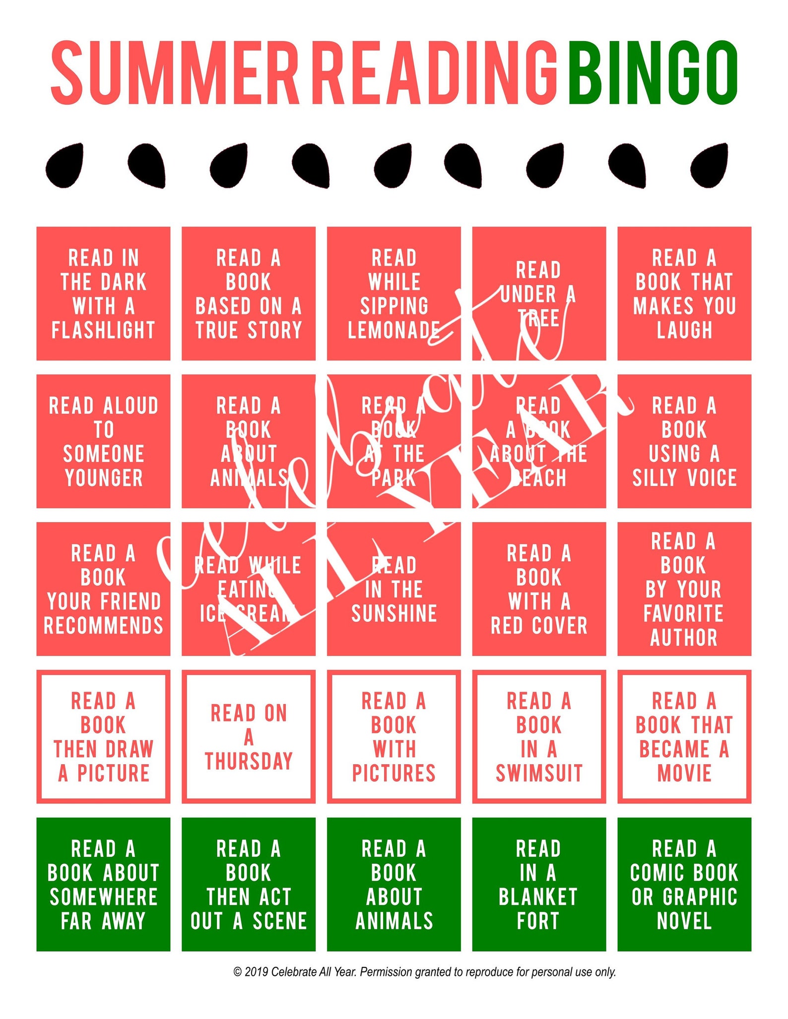 Summer Reading Bingo Printable - Etsy