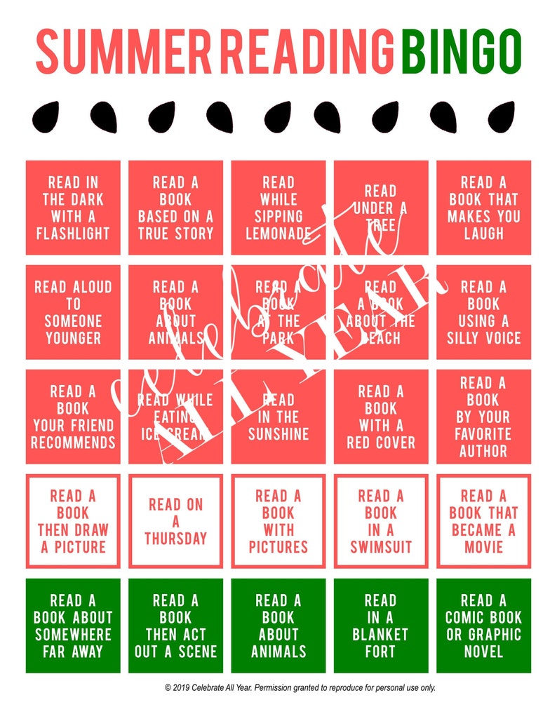 Summer Reading Bingo Printable - Etsy