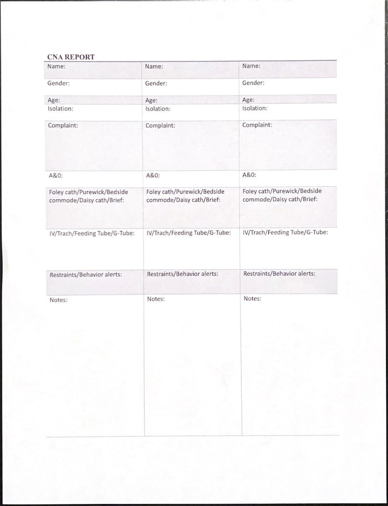 CNA Report Sheet. - Etsy