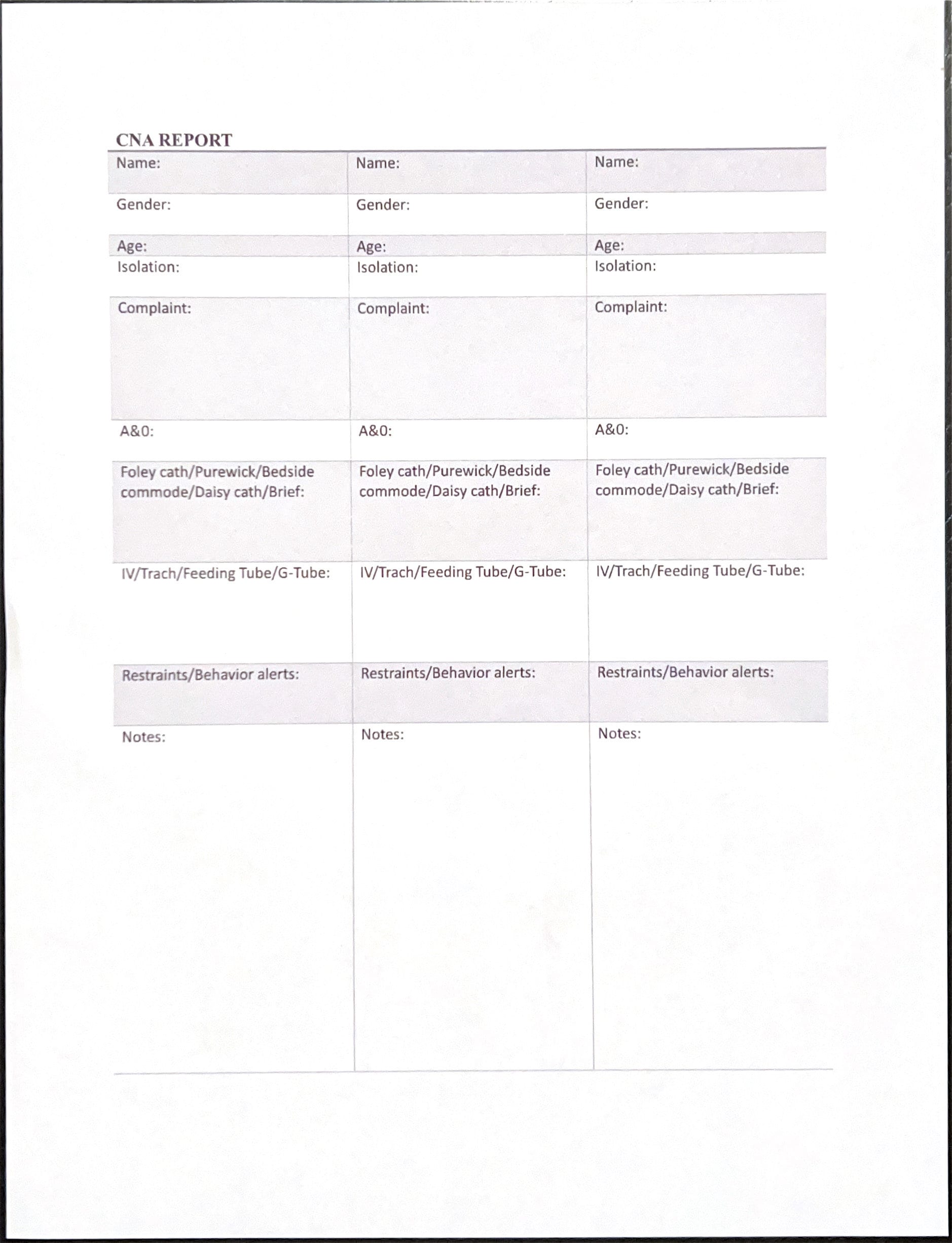 CNA Report Sheet. - Etsy
