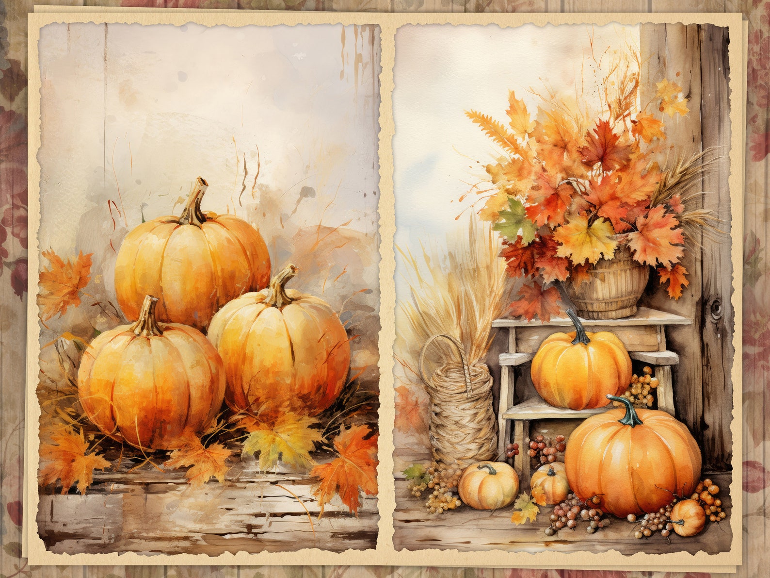 Watercolor Autumn Pumpkin Junk Journal Printable Pages, Pumpkin Junk ...
