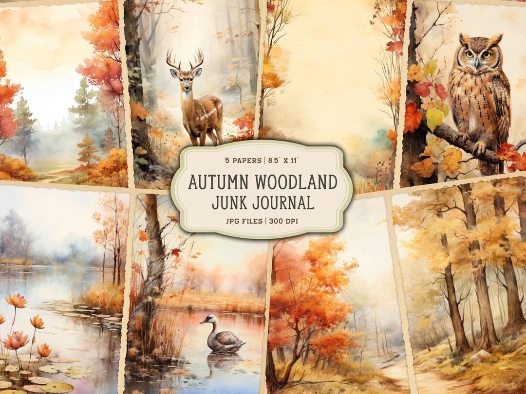 Watercolor Autumn Forest Junk Journal Printable Pages, Autumn Woodland ...