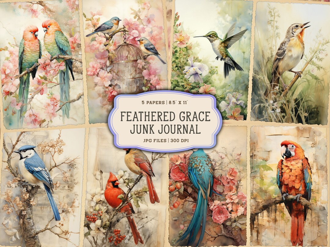 Watercolor Birds Junk Journal Printable Pages, Vintage Birds Junk ...