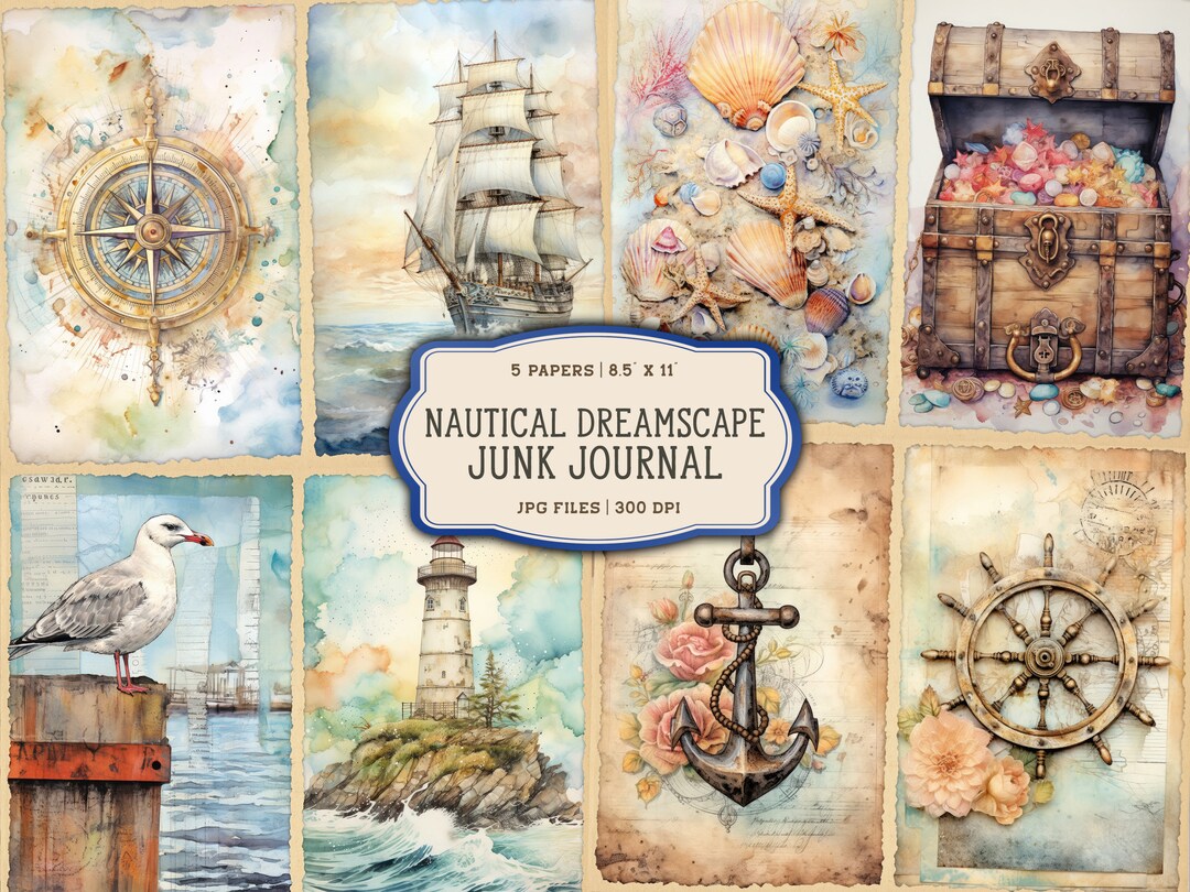 Watercolor Nautical Junk Journal Pages, Nautical Junk Journal Kit ...