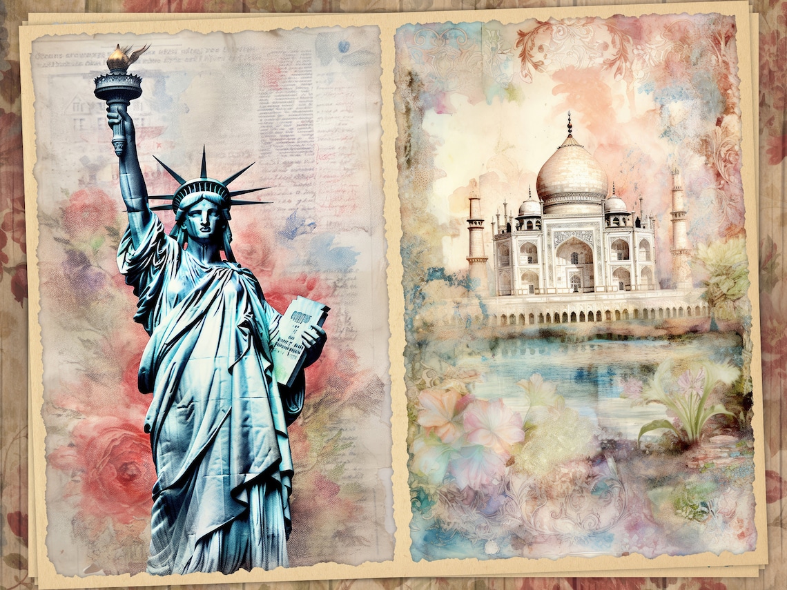 Watercolor Cityscape Junk Journal Printable Pages, Travel Journal ...