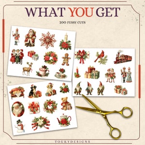 100 Vintage Christmas Fussy Cuts, Retro Christmas Bundle, Junk Journal ...