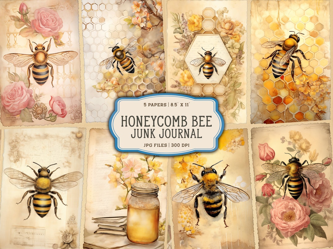 Watercolor Bee Junk Journal Pages, Vintage Bee Junk Journal Kit ...
