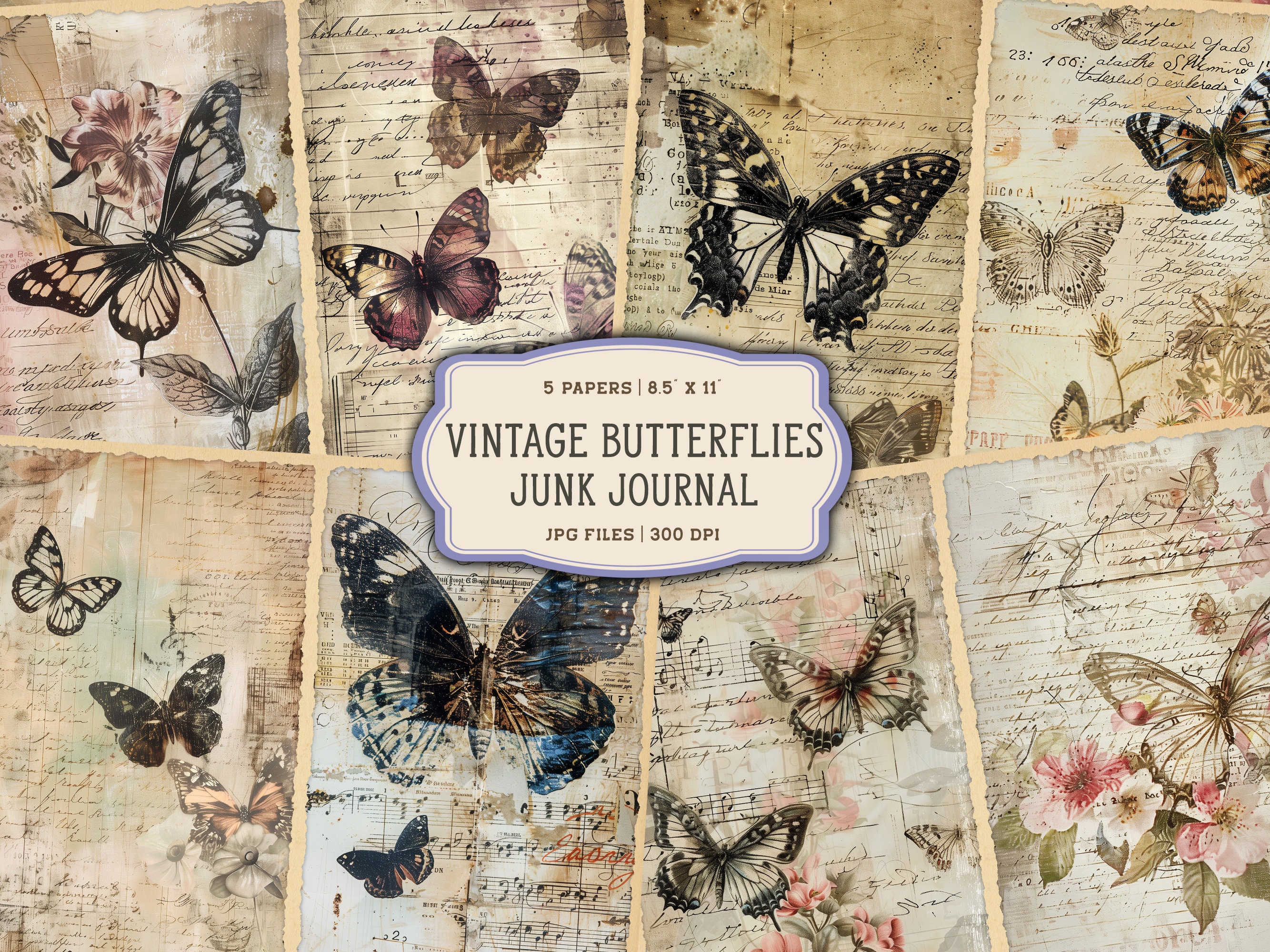 Vintage Butterfly Junk Journal Pages, Vintage Butterflies Junk Journal ...