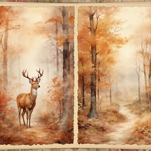 Watercolor Autumn Forest Junk Journal Printable Pages, Autumn Woodland ...