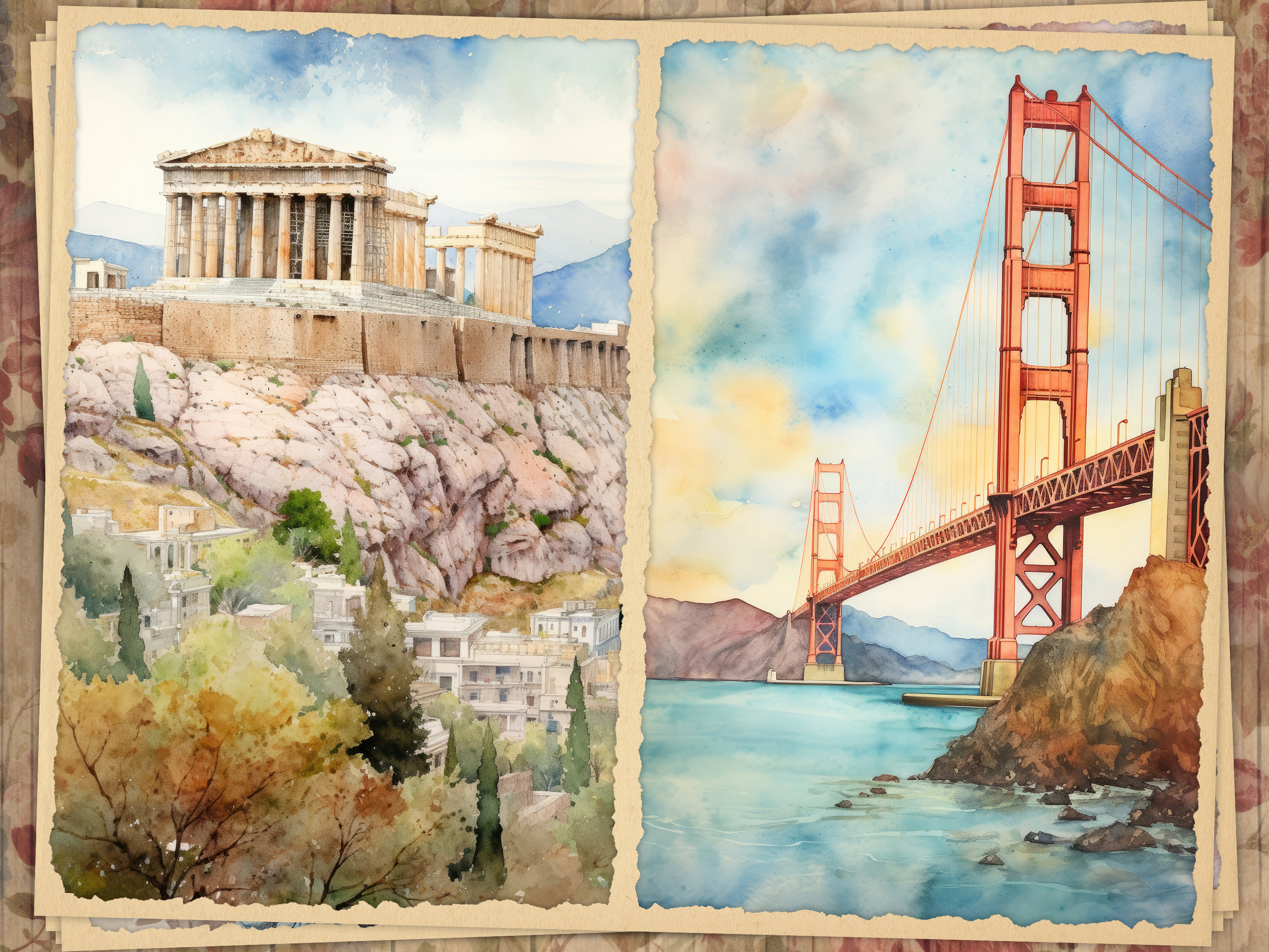Watercolor Cityscape Junk Journal Printable Pages, Travel Journal ...