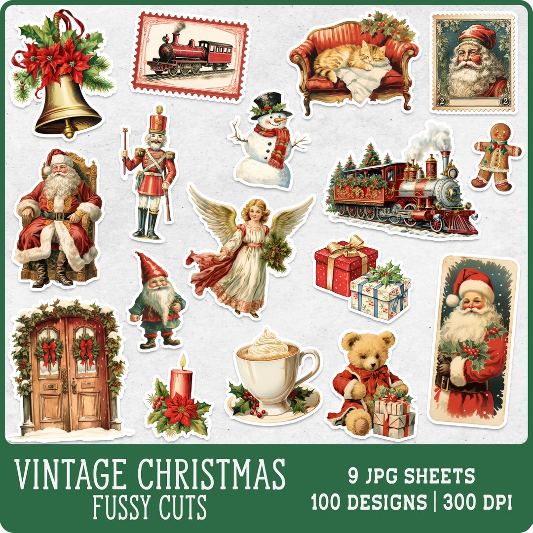 100 Vintage Christmas Fussy Cuts, Retro Christmas Bundle, Junk Journal ...