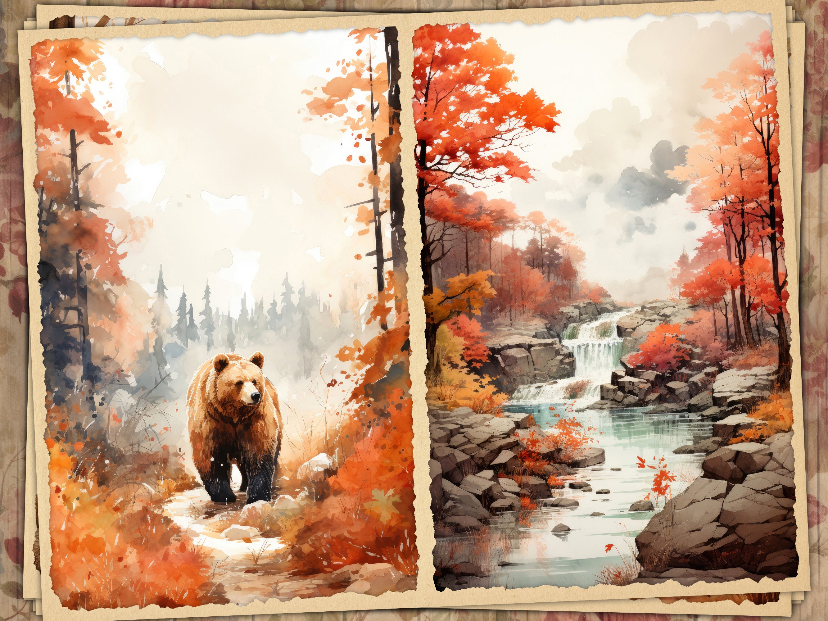 Watercolor Autumn Forest Junk Journal Printable Pages, Autumn Woodland ...