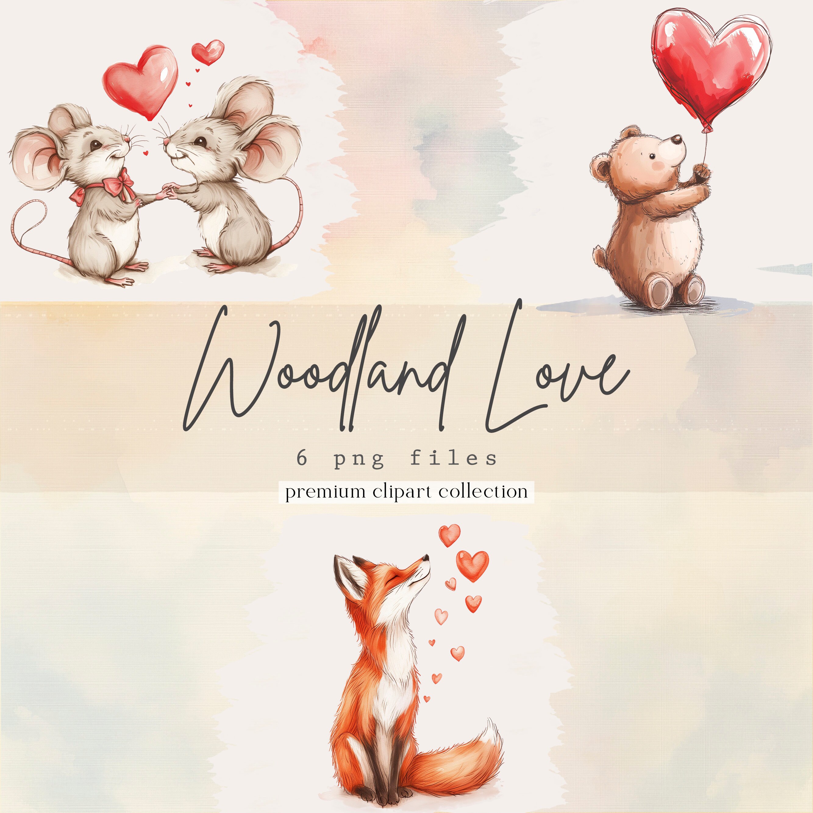 Valentines Day Clipart, Woodland Animals Clipart, Junk Journal ...