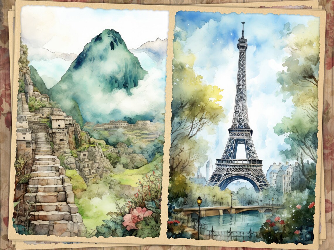 Watercolor Cityscape Junk Journal Printable Pages, Travel Journal ...
