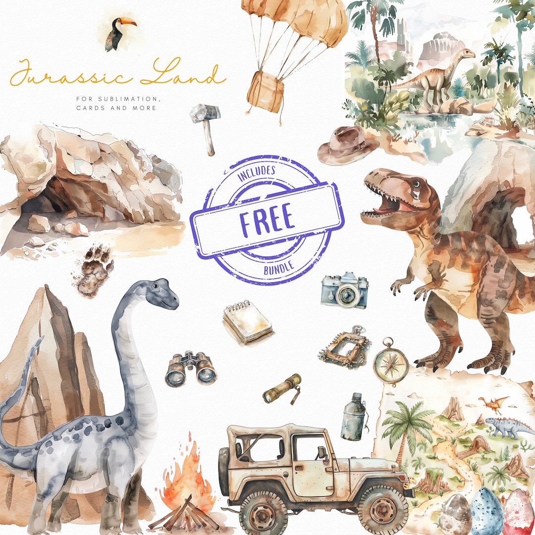Dinosaurs Clipart Bundle, Prehistoric PNG Set, Watercolor Dinosaurs for ...