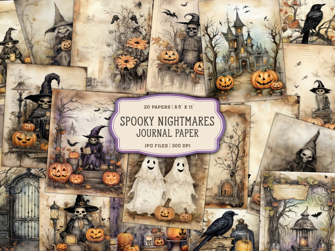 Halloween Printables for Junk Journals, Vintage Journal Paper Halloween ...
