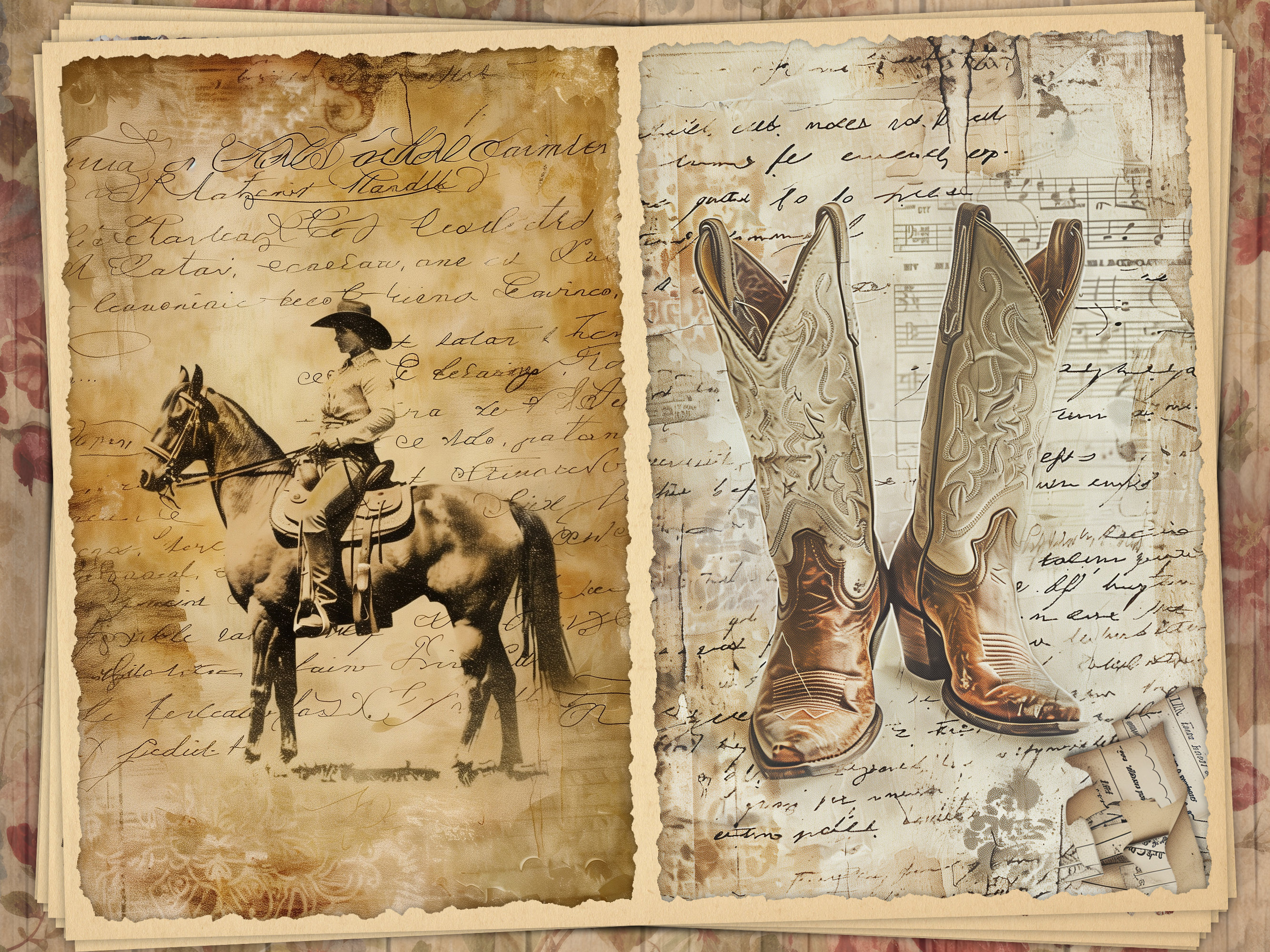 Vintage Western Junk Journal Printable Pages, Cowboy Junk Journal Kit ...