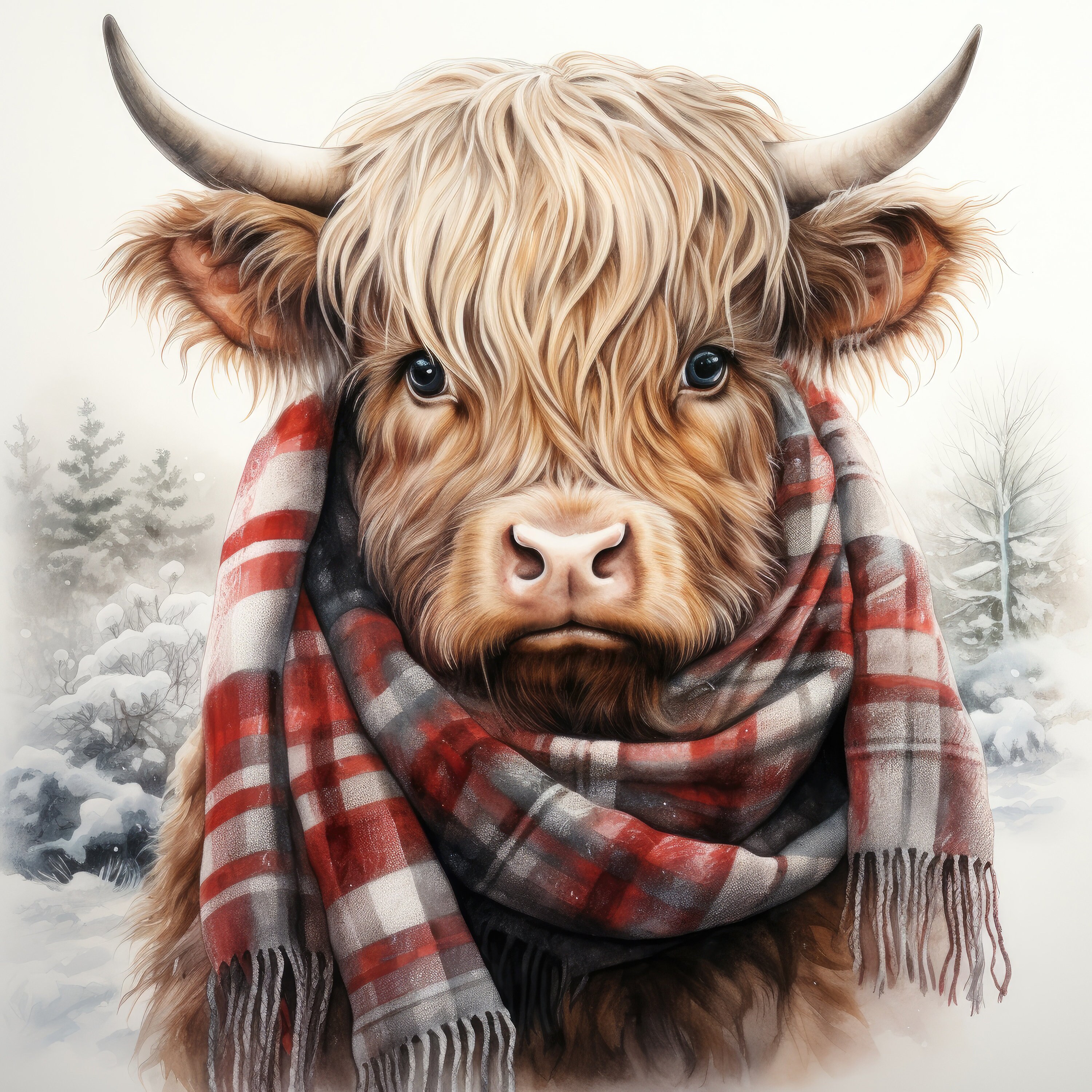 Christmas Highland Cows Clipart, Watercolor Highland Cow Bundle, Junk ...