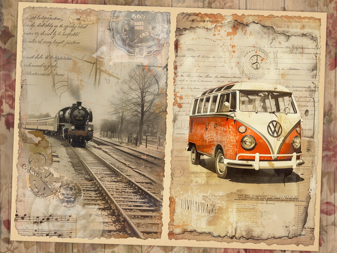 Vintage Junk Journal Printable Pages, Vintage Transportation, Printable ...