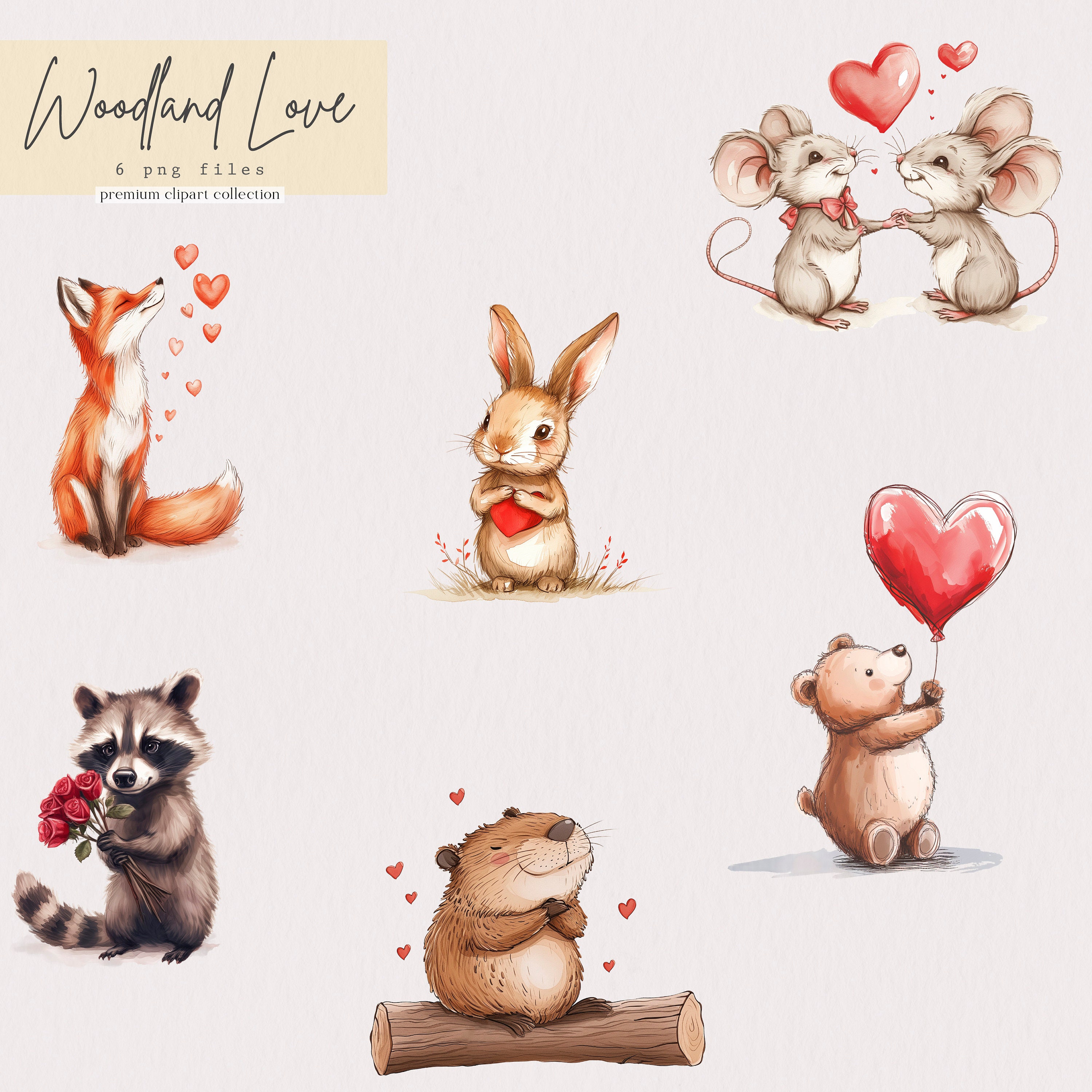 Valentines Day Clipart, Woodland Animals Clipart, Junk Journal ...