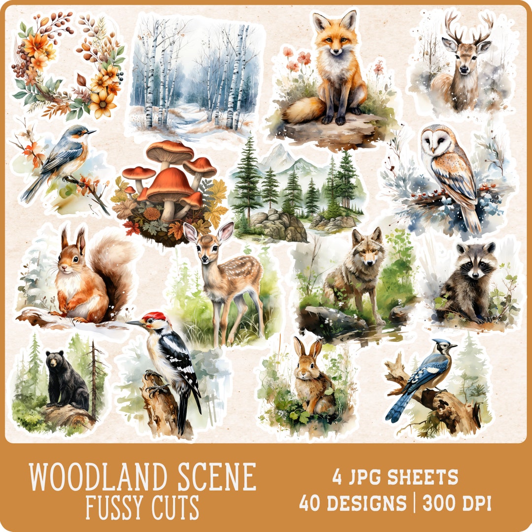 Watercolor Woodland Junk Journal Printable Fussy Cut, Woodland Animals ...