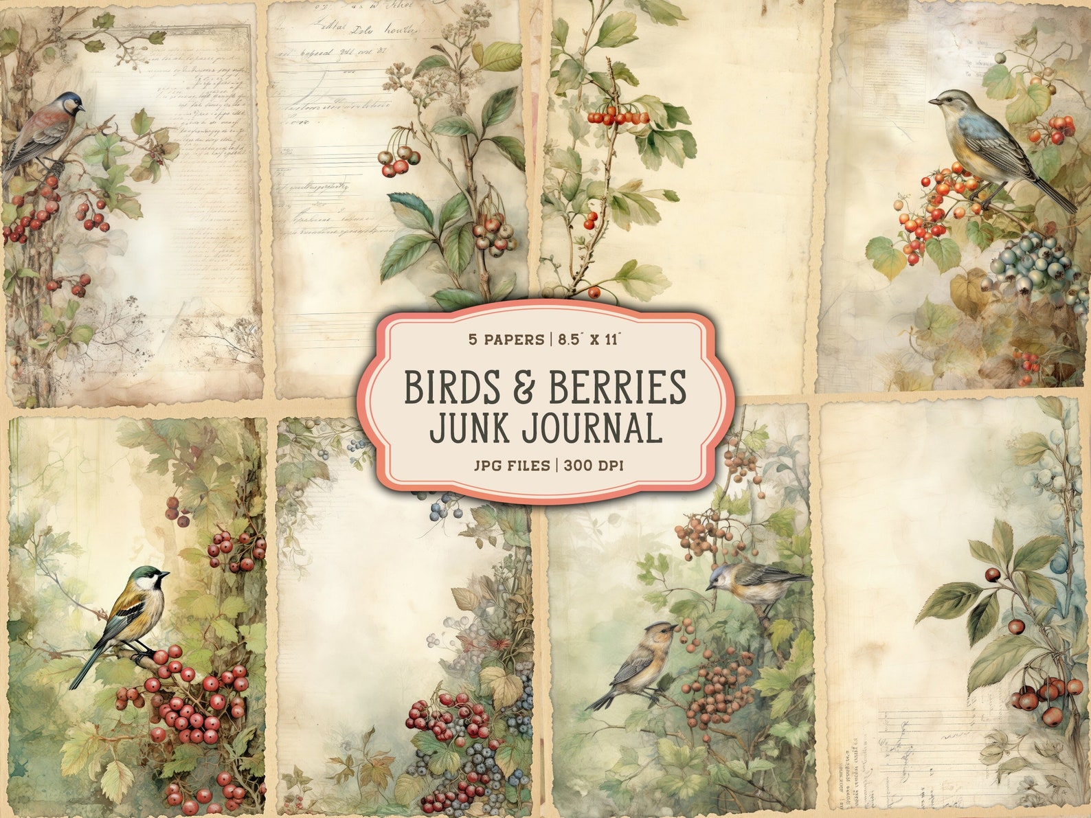 Watercolor Birds Junk Journal Printable Pages, Vintage Birds Junk ...