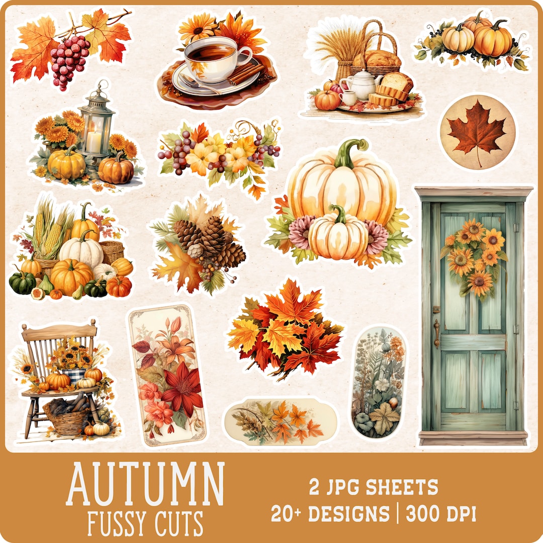 Watercolor Autumn Junk Journal Printable Fussy Cut, Autumn Junk Journal ...