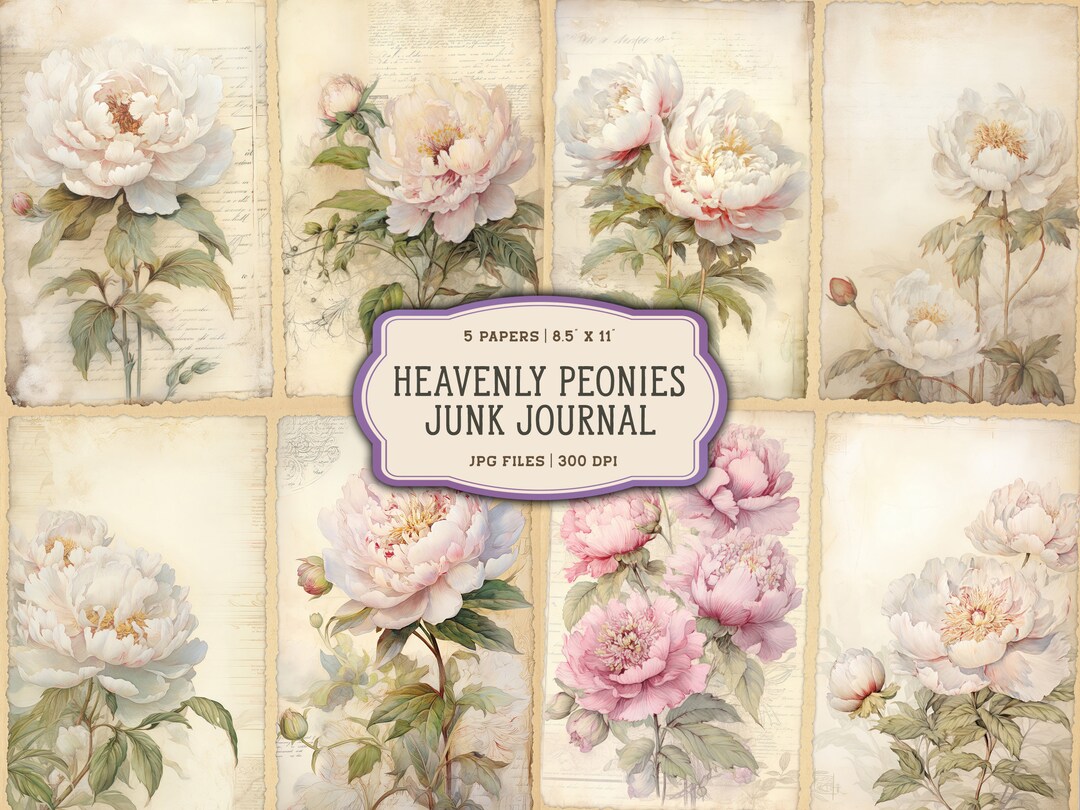 Watercolor Peonies Junk Journal Printable Pages, Vintage Peony Junk ...