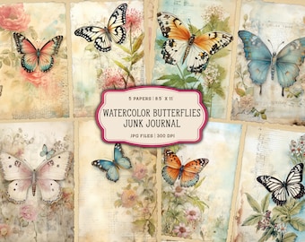 Watercolor Pink Butterfly Junk Journal Pages, Vintage Butterflies Junk ...