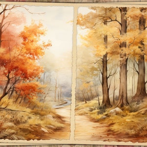 Watercolor Autumn Forest Junk Journal Printable Pages, Autumn Woodland ...