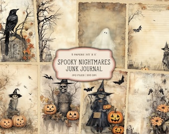 Halloween Printables for Junk Journals, Vintage Journal Paper Halloween ...