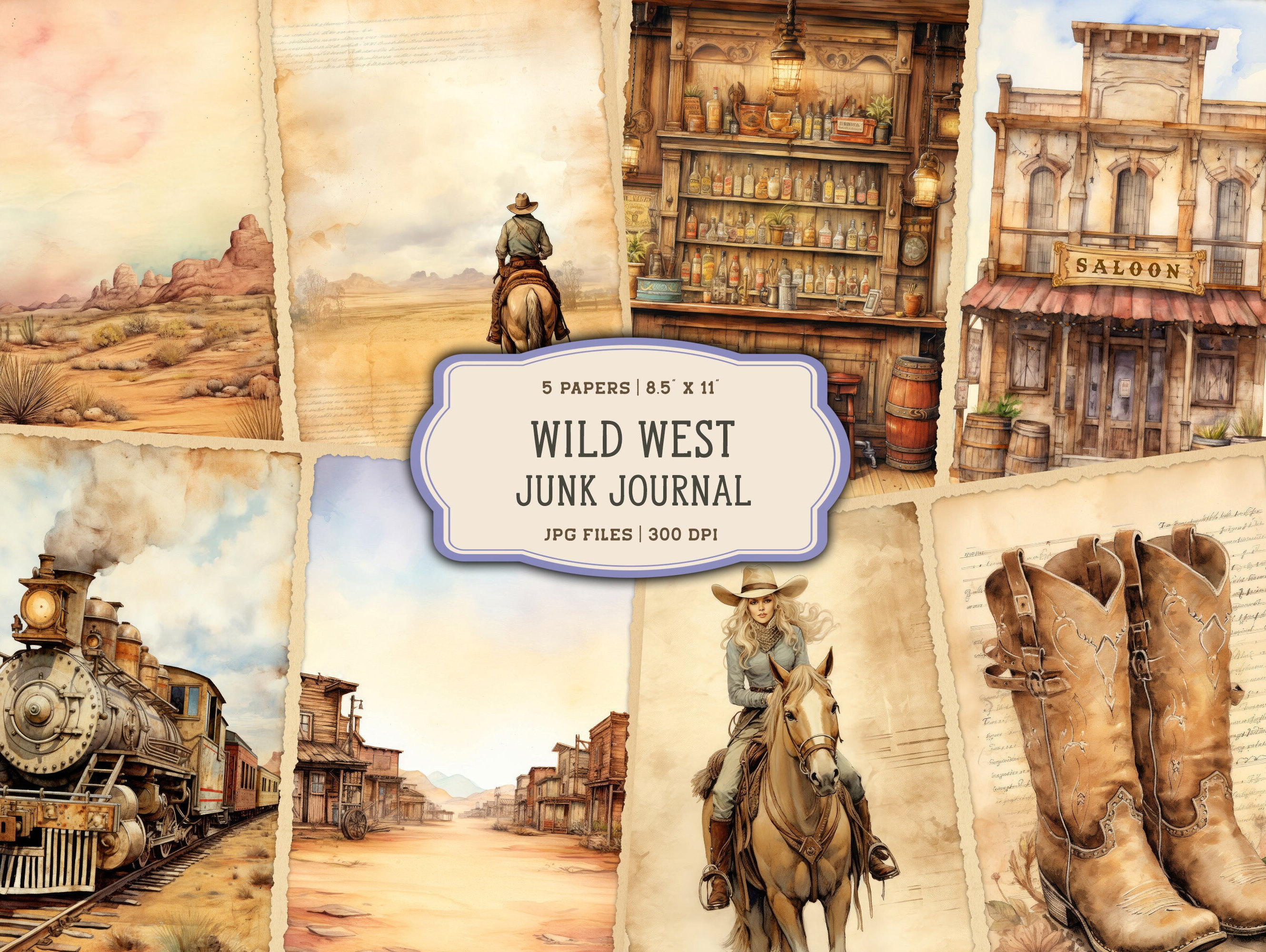 Watercolor Western Junk Journal Printable Pages, Cowboy Junk Journal ...