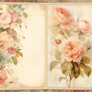 Watercolor Roses Junk Journal Printable Pages, Vintage Roses Junk ...