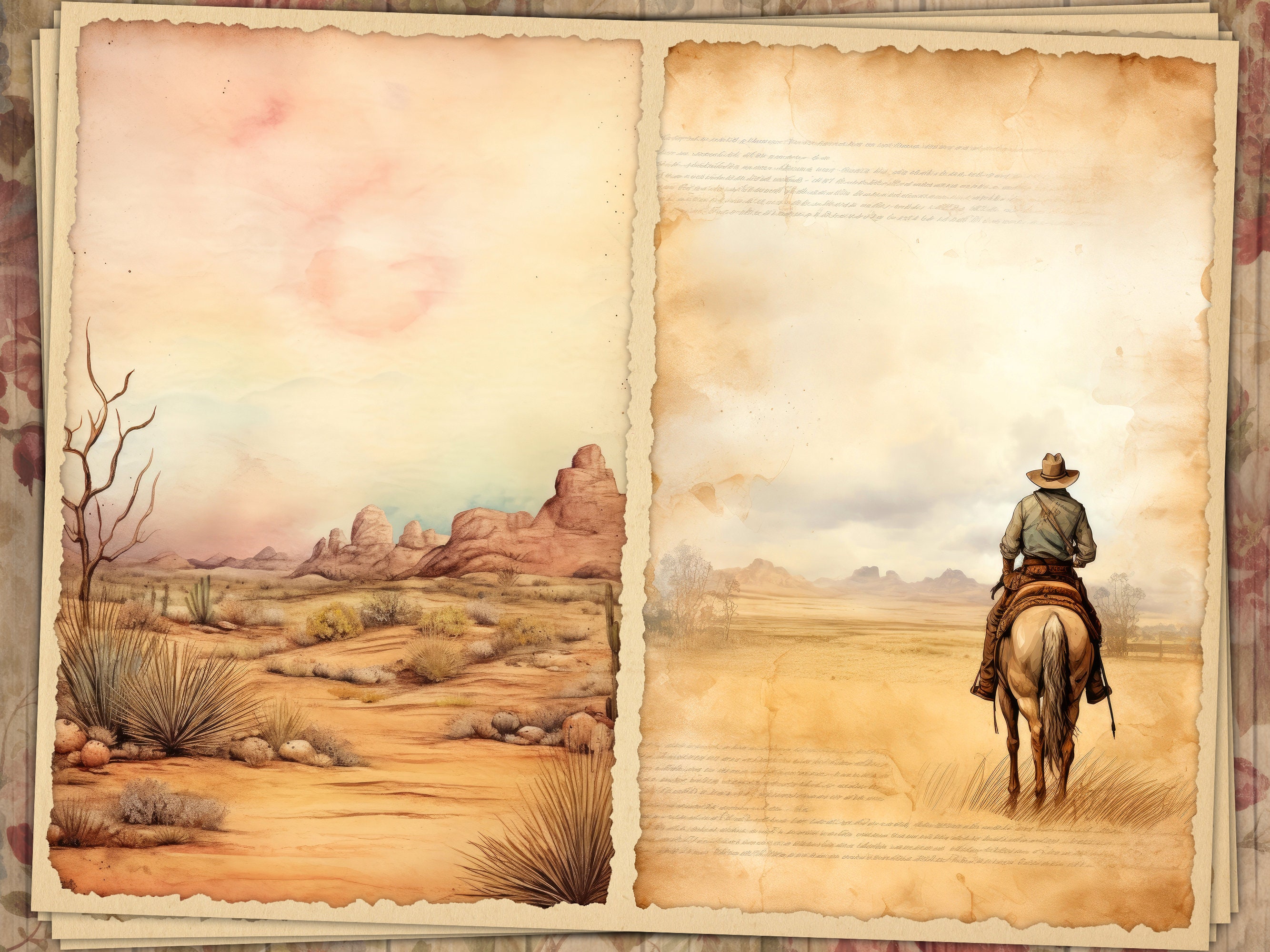 Watercolor Western Junk Journal Printable Pages, Cowboy Junk Journal ...