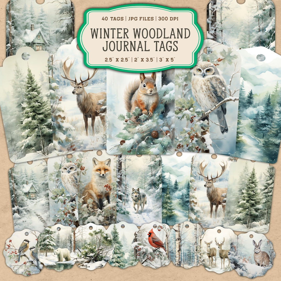 40 Watercolor Forest Junk Journal Printable Pages, Winter Woodland ...