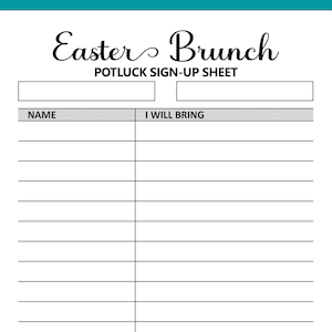 Easter Brunch Potluck Sign up Sheet Printable, Signup Form for Potluck ...
