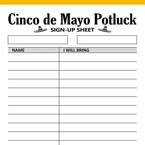 Cinco De Mayo Potluck Sign up Sheet - Etsy