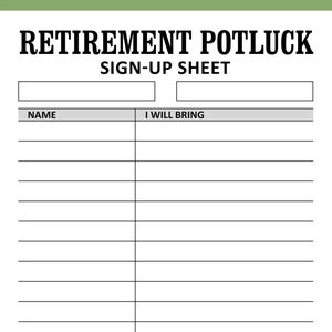 Retirement Potluck Sign up Sheet Printable Template, Brunch Dinner ...