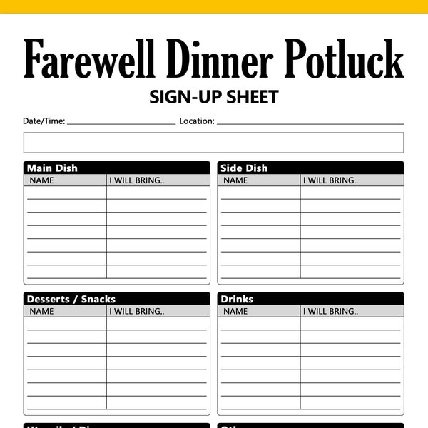 Farewell Potluck Sign Up - Etsy