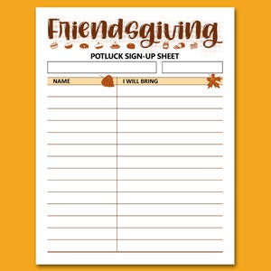 Friendsgiving Potluck Sign up Sheet Printable, Friends Thanksgiving ...