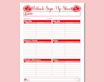 Homecoming Potluck Sign up Sheet Printable Template, Celebration ...