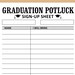 Graduation Potluck Sign up Sheet Printable Template, School College ...