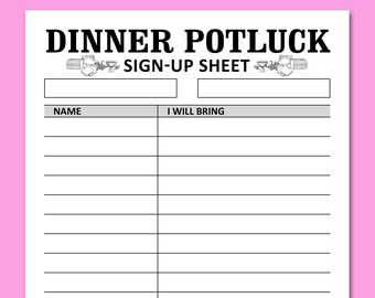 Dinner Potluck Sign up Sheet PRINTABLE Template, Work Gathering Co ...