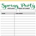 Spring Party Potluck Sign up Sheet Printable, Signup Form for Potluck ...