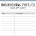 Homecoming Potluck Sign up Sheet Printable Template, Celebration ...