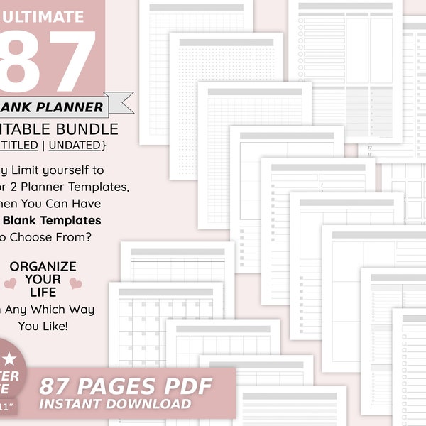Blank Planner Bundle, Planner Pack, Printable Blank Calendar, Daily ...