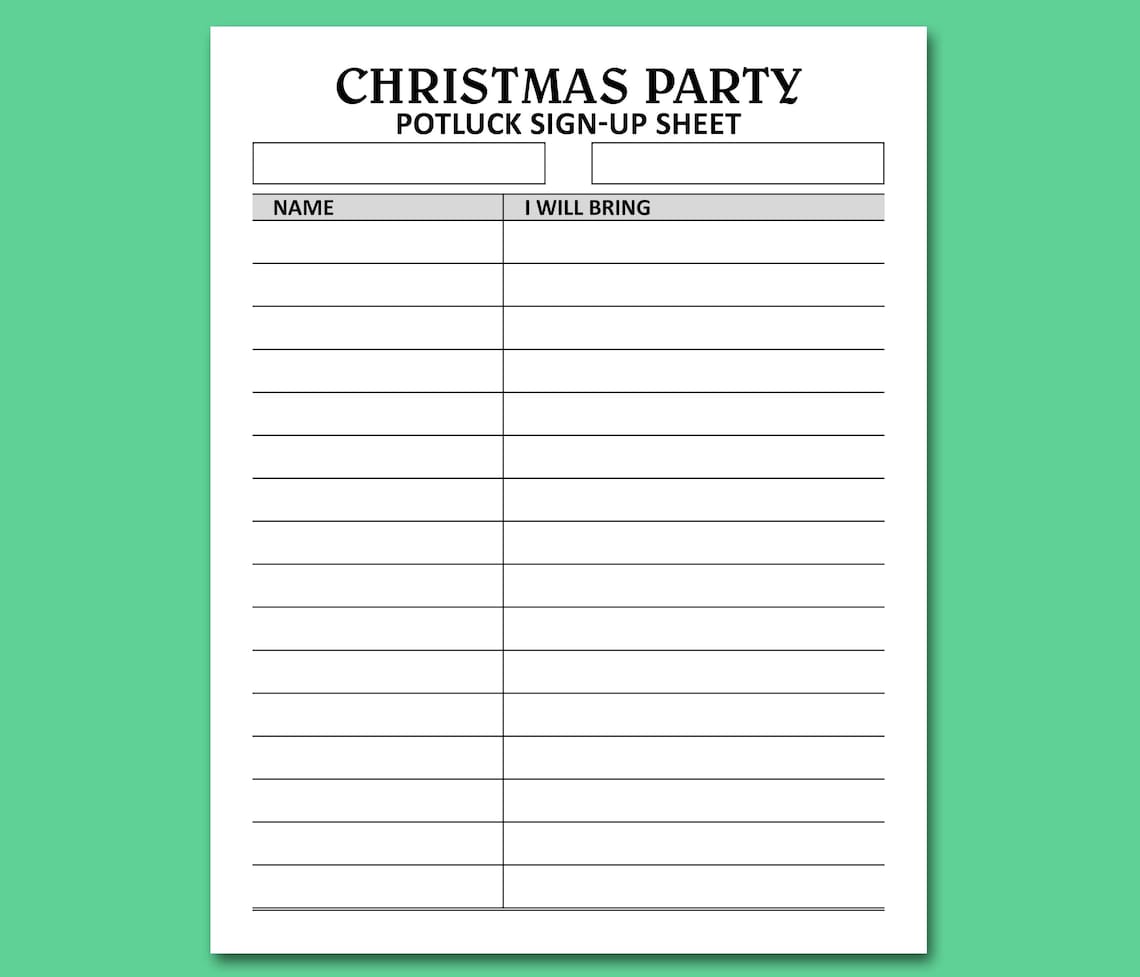 Christmas Potluck Sign up Sheet Printable PDF, Holiday Potluck Brunch ...